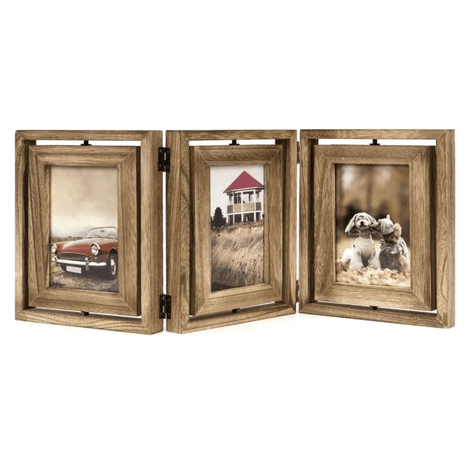 4x6 Picture Frame Rustic Wood Hinged Folding Triple Picture Frames ...