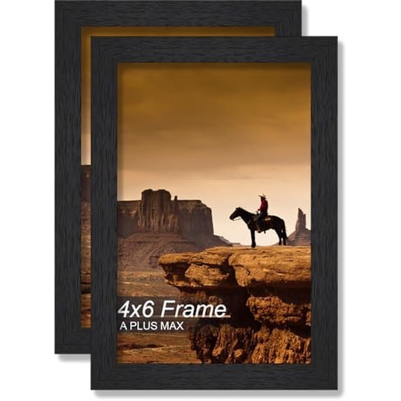 4x6 Picture Frame Set of 2, Black Engineered Wood Frame for 4 x 6 Inch ...