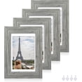 4x6 Picture Frame Set of 4, Made of Real Glass and Grey Wooden Frame, 4 ...