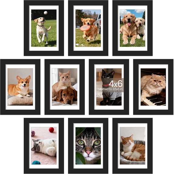 4x6 Picture Frame Set of 10, Display Pictures 3.5x5 with Mat or 4x6 ...
