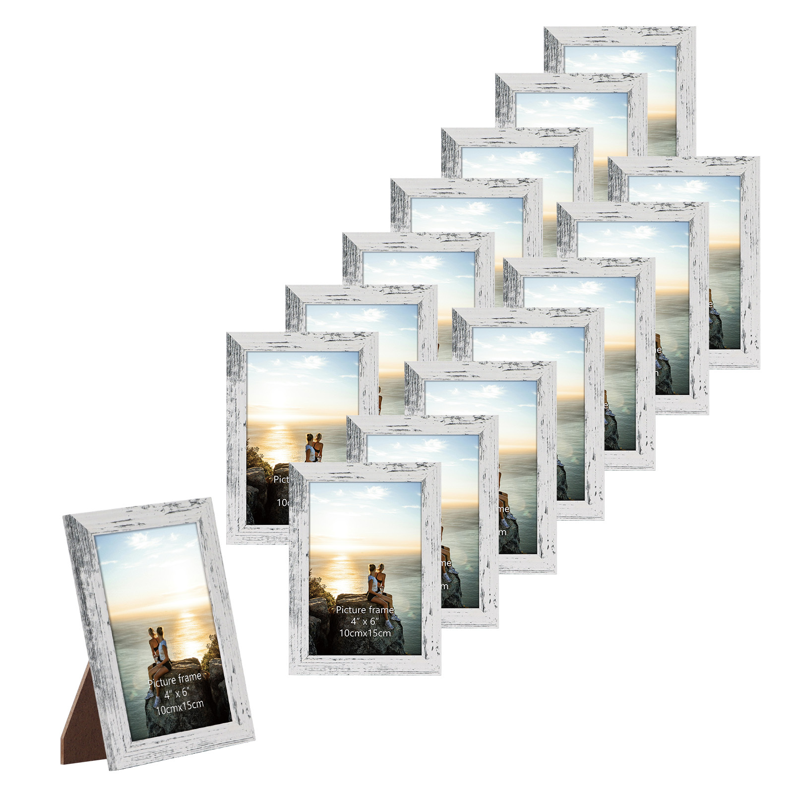 4x6 Picture Frame Set of 15, White Rustic Picture Frames Display 4 by 6 ...