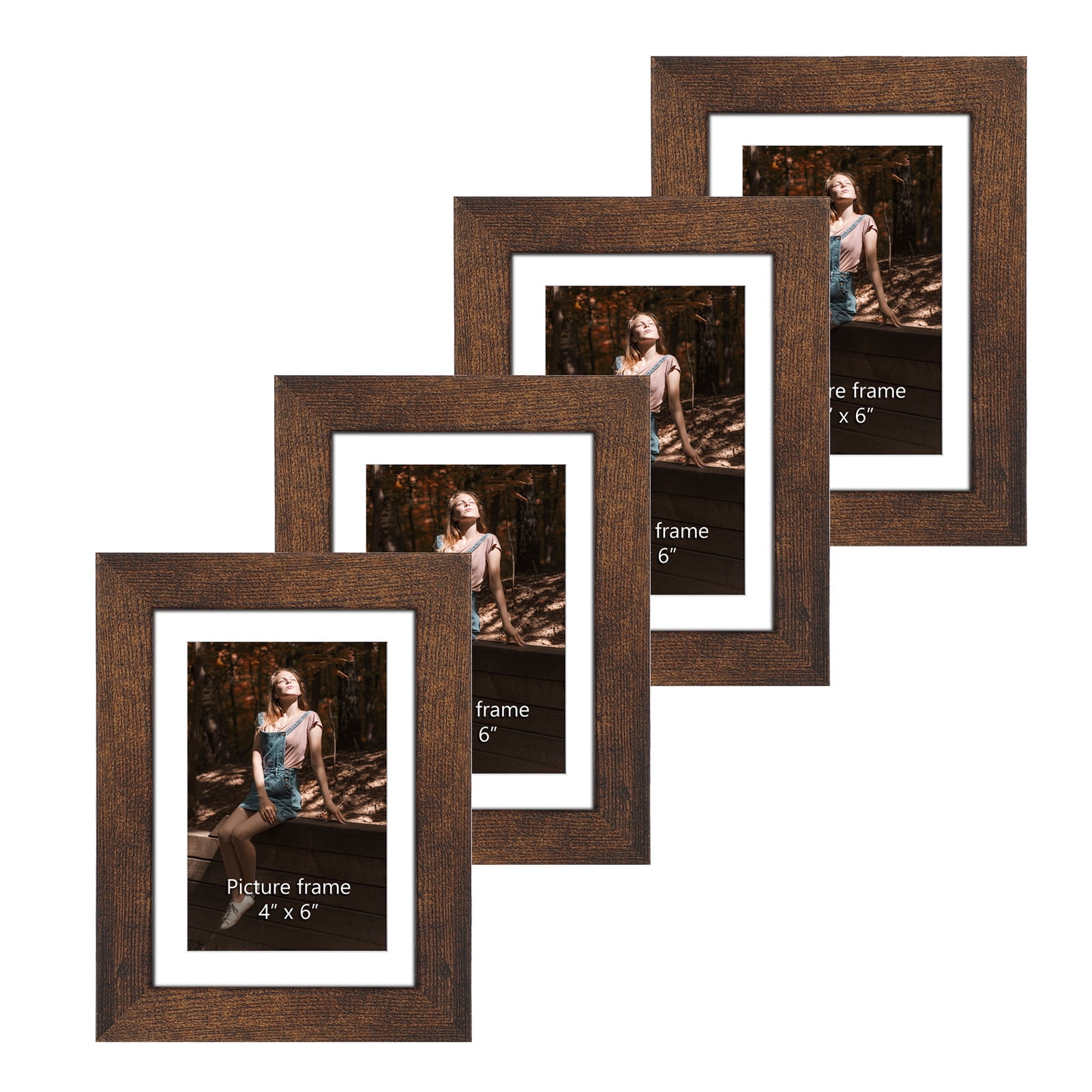 4x6 Picture Frame Set of 4, Display Photo 4x6 with Mat or 5x7 without ...