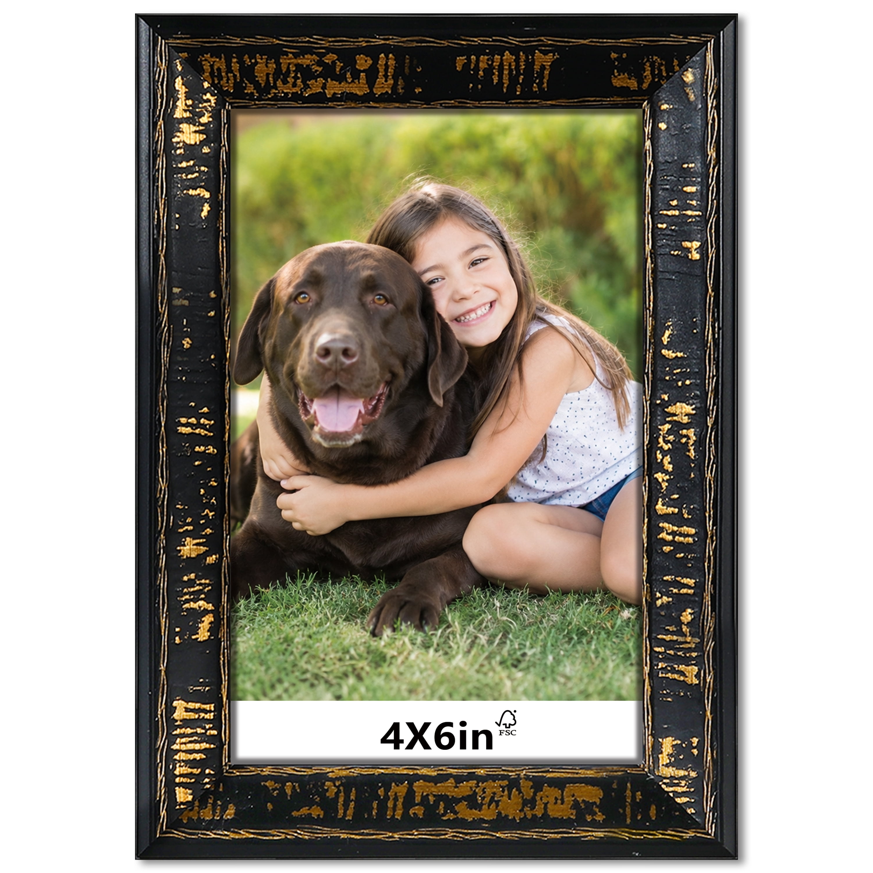 4x6 Picture Frame, Vintage Black Gold Distressed Framege for Tabletop ...