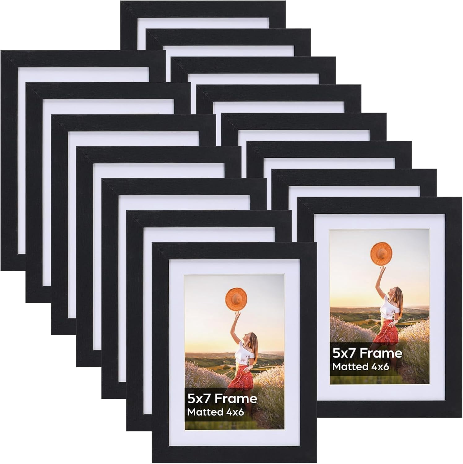 4x6 Picture Frames Black Set of 15, Display Pictures 4x6 with Mat or ...