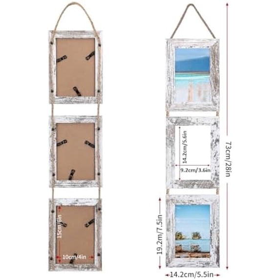 4x6 Picture Frames Collage Distressed White, 3 Opening 4 x 6 Hanging ...