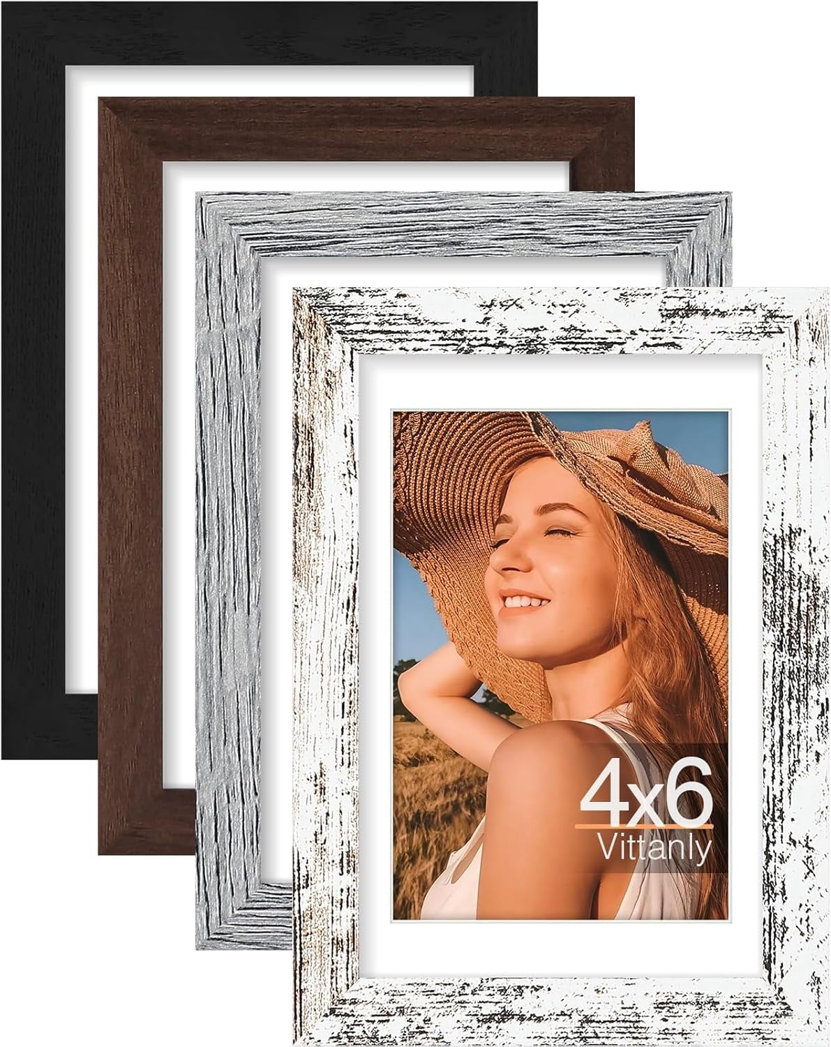 4x6 Picture Frames Set of 4, Display Pictures 3.5x5 with Mat or 4x6 ...
