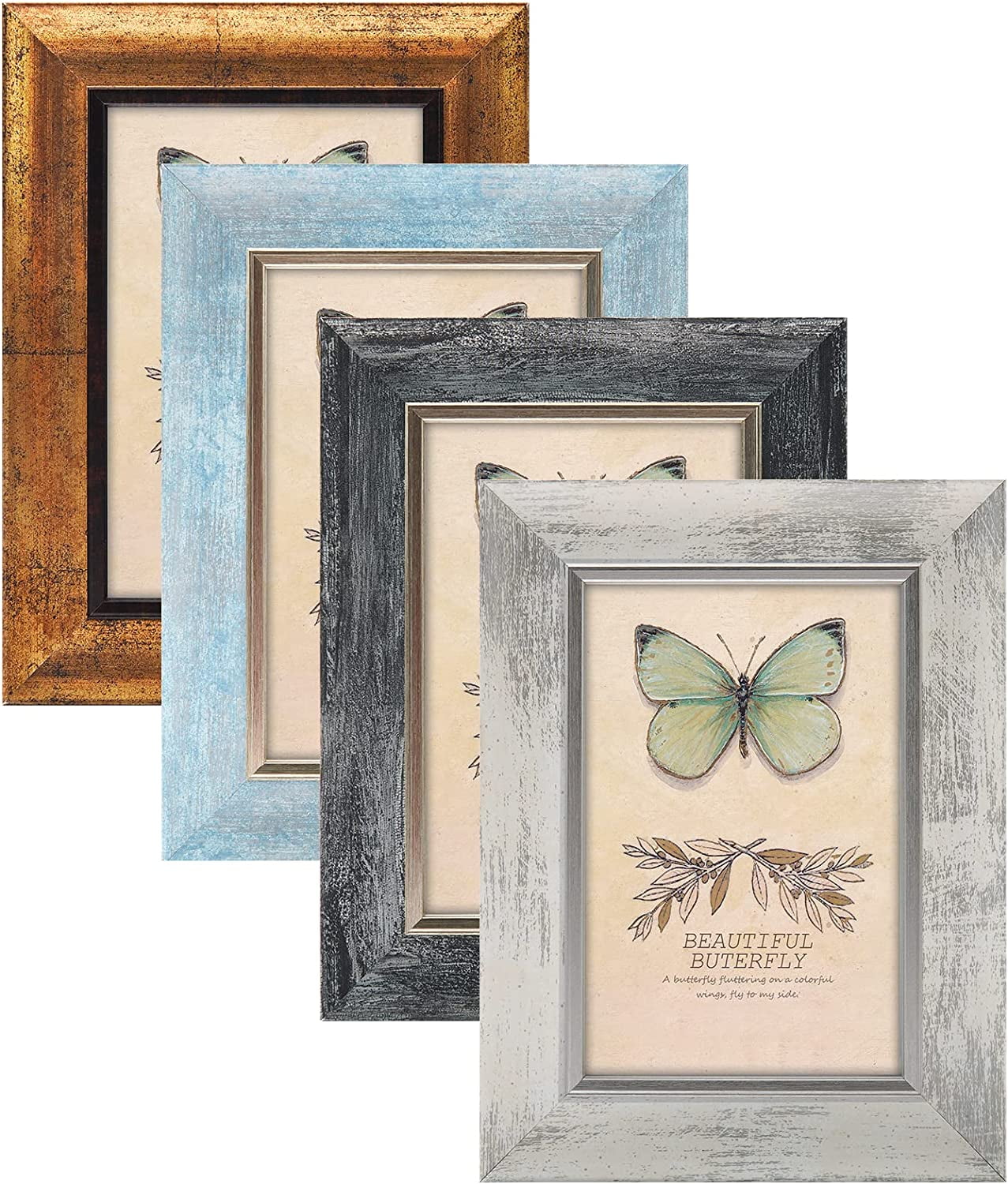 4x6 Picture Frames Set of 4 Rustic Retro Photo Frame with HD Plastic ...