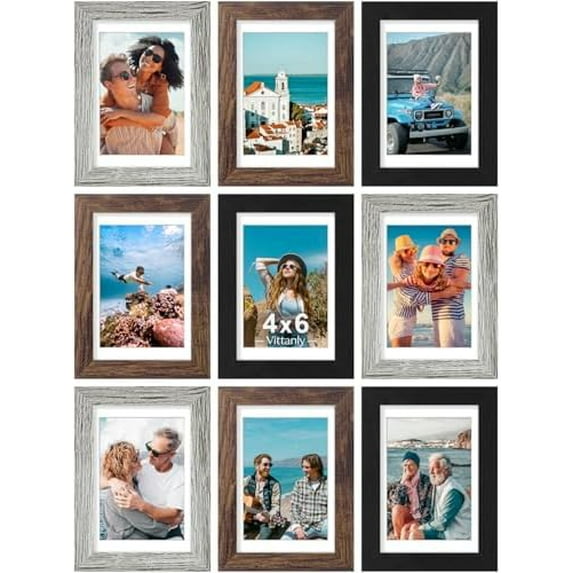 4x6 Picture Frames Set of 9, Display 3.5x5 Pictures with Mat or 4x6 ...