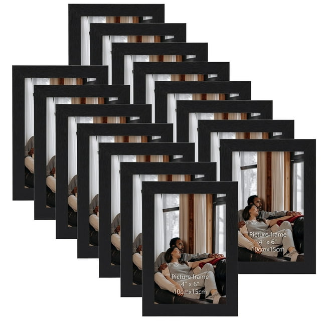 Multipack 4x6 Picture Frames Set of 15, Variety Black Photo Frame for Horizontal Wall or ...