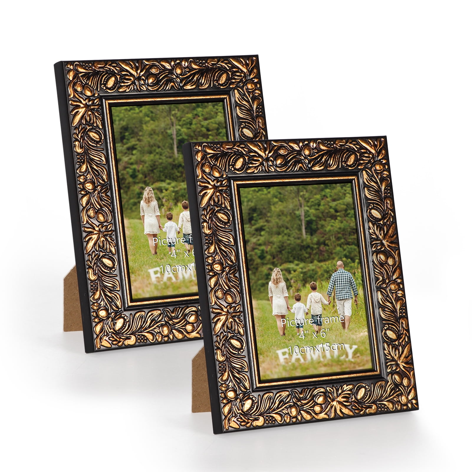 Elegant Decorative 4x6 Picture Frame Set of 2, Vintage Black-Gold Photo ...