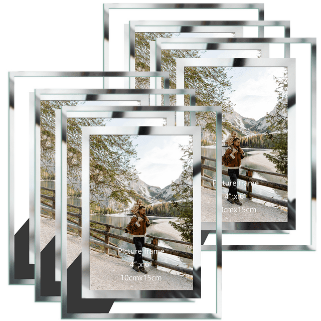 4x6 Silver Glass Picture Frames Set of 6, Stand Vertical, Mirrored ...
