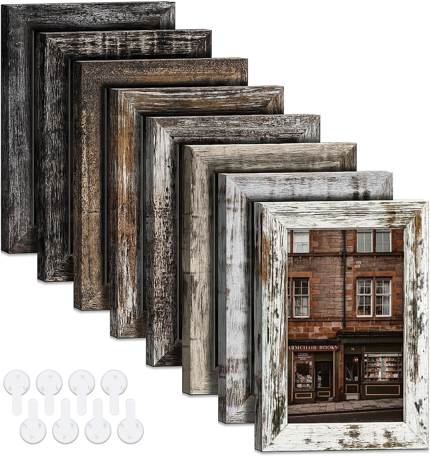 4x6 Picture Frames Set of 8, Vintage Rustic Farmhouse Industrial Style ...