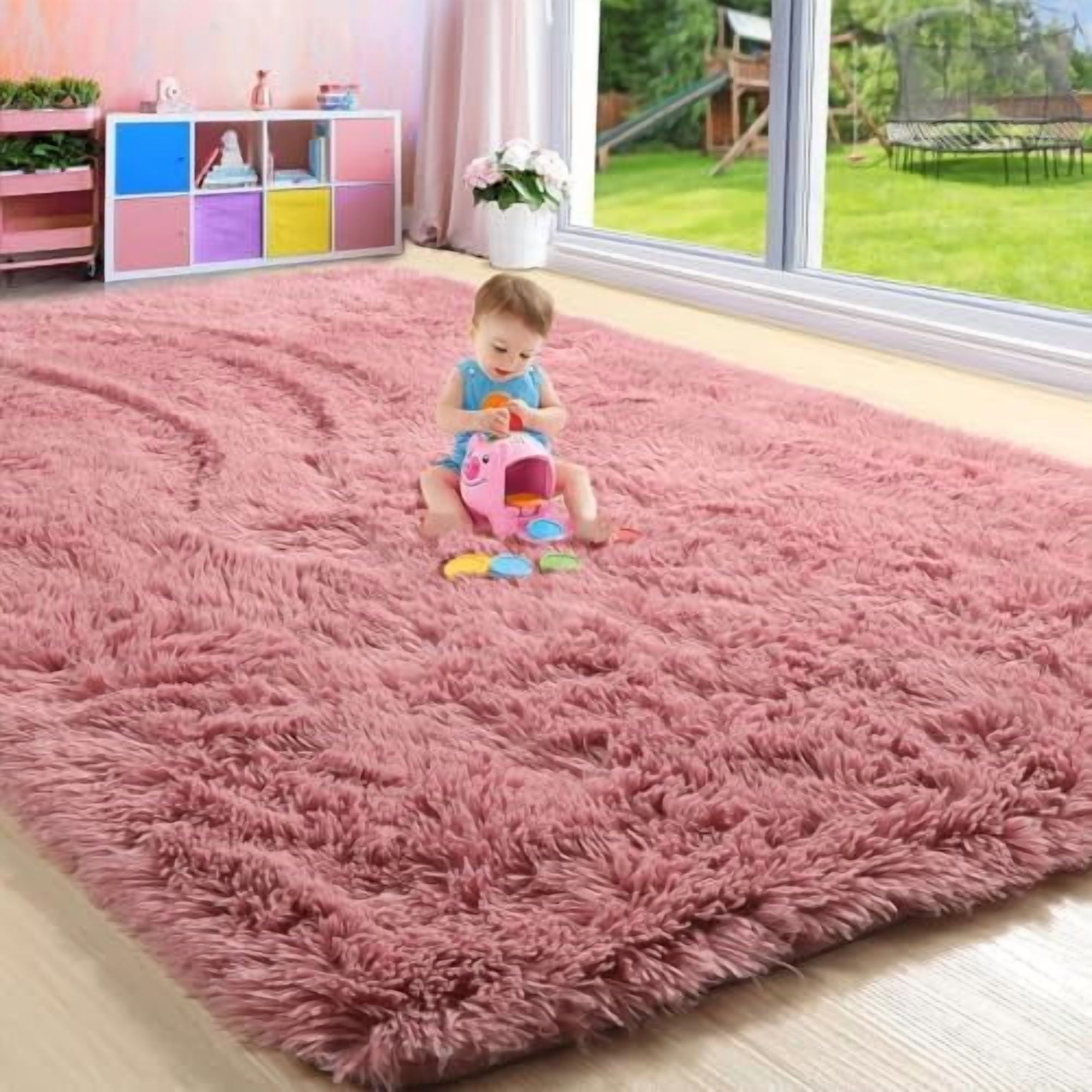 4x6 Pink + 4x6 Blush Rug for Girls Room, Fluffy Shag Rug for Bedroom ...