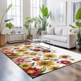 4x6 Red Yellow Flowers Area Rug for Living Room, Washable Non Slip Low ...