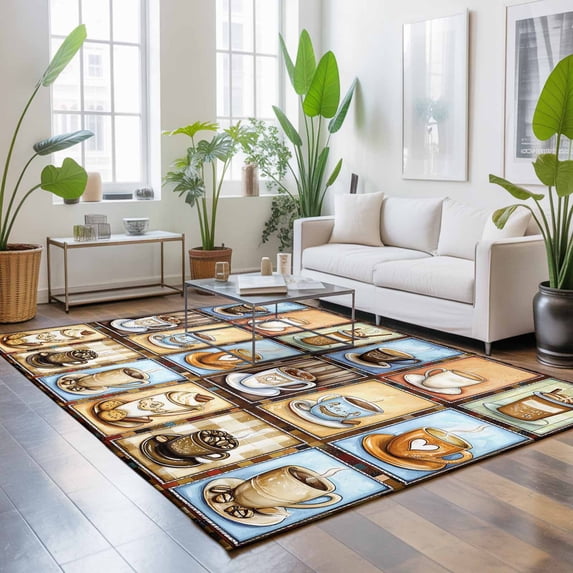 4x6 Retro Splicing Art Area Rug for Living Room, Washable Non Slip Low ...