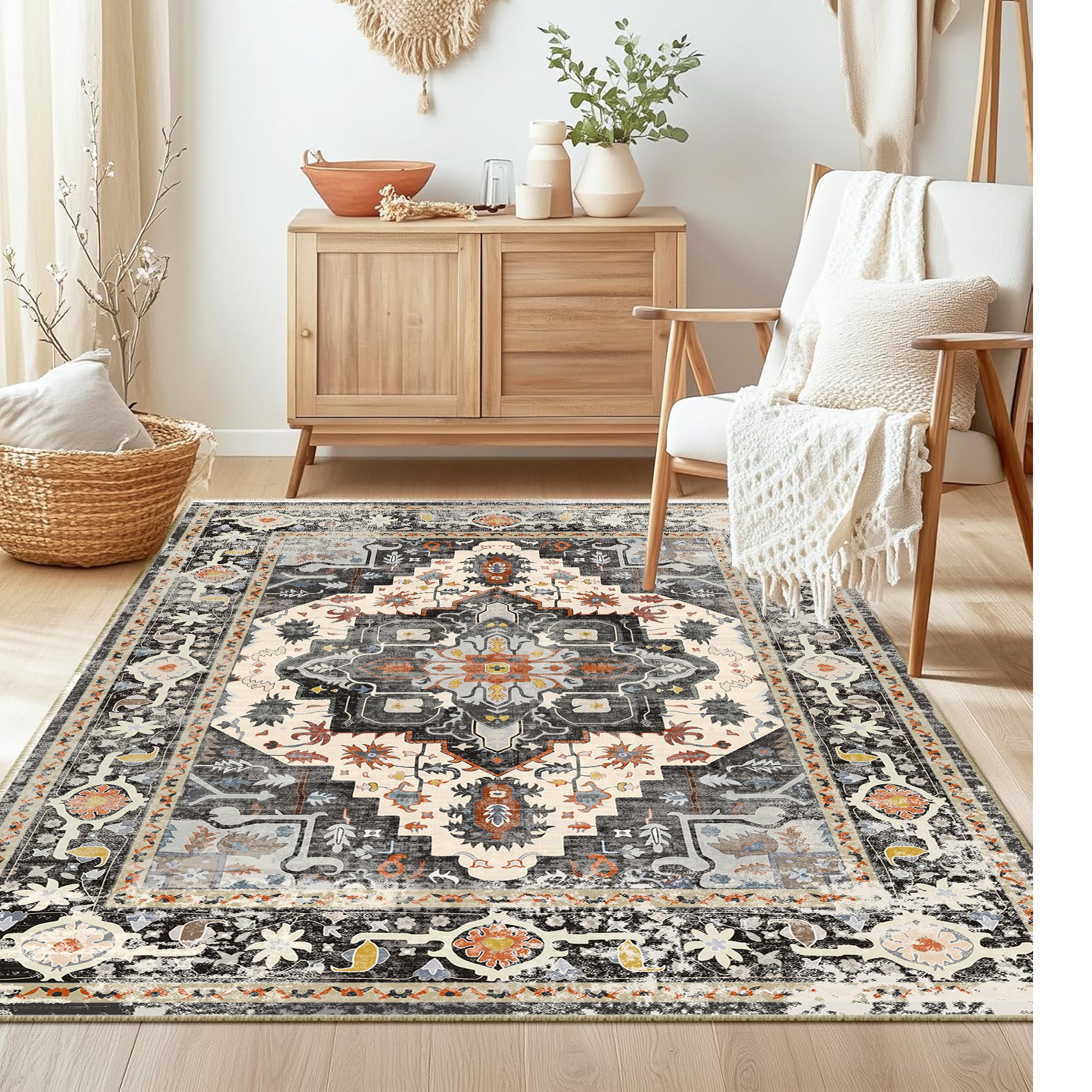 4x6 Rug - Stain Resistant Washable Rug, Anti Slip Backing Rugs for ...