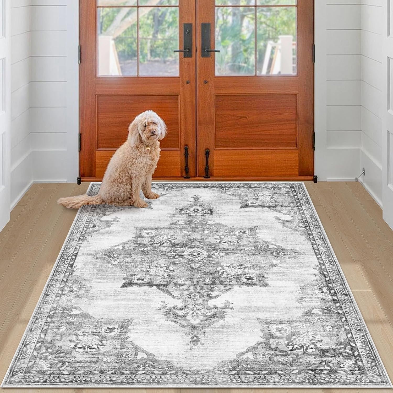 4x6 Rug Washable Rugs: Boho Vintage Medallion Rug Soft Indoor Non-Slip ...