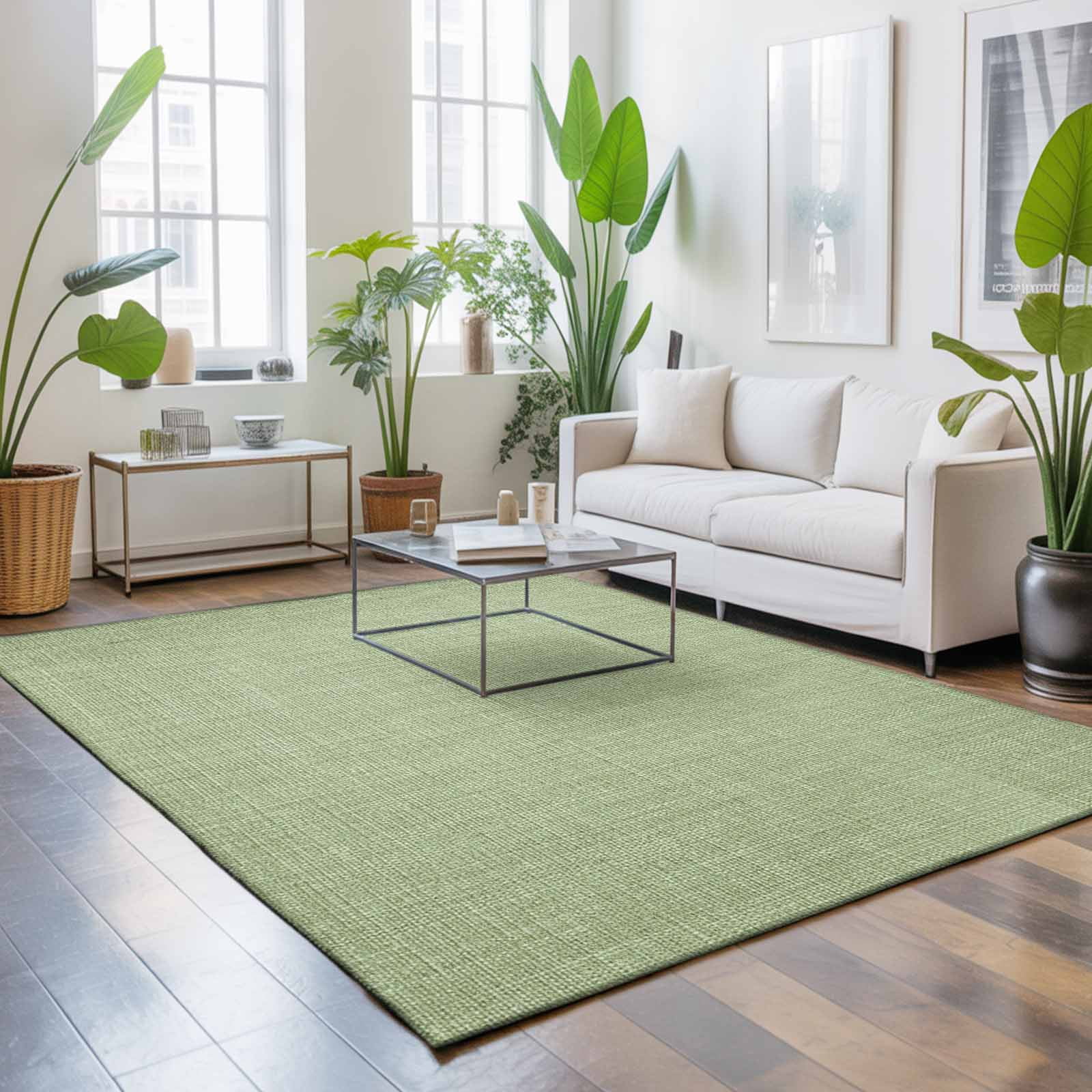 4x6 Sage Green Linen Texture Area Rug for Living Room, Washable Non ...