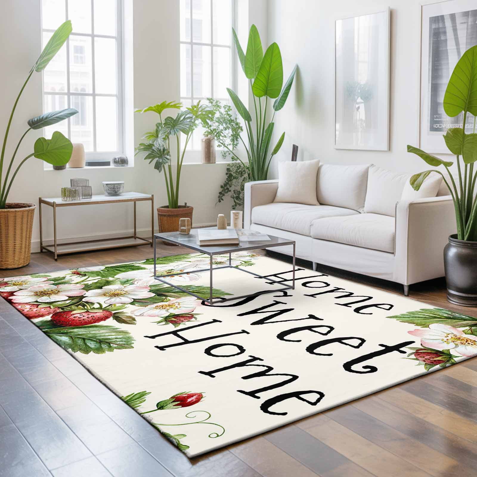 4x6 Strawberry Sweet Home Area Rug for Living Room, Washable Non Slip ...