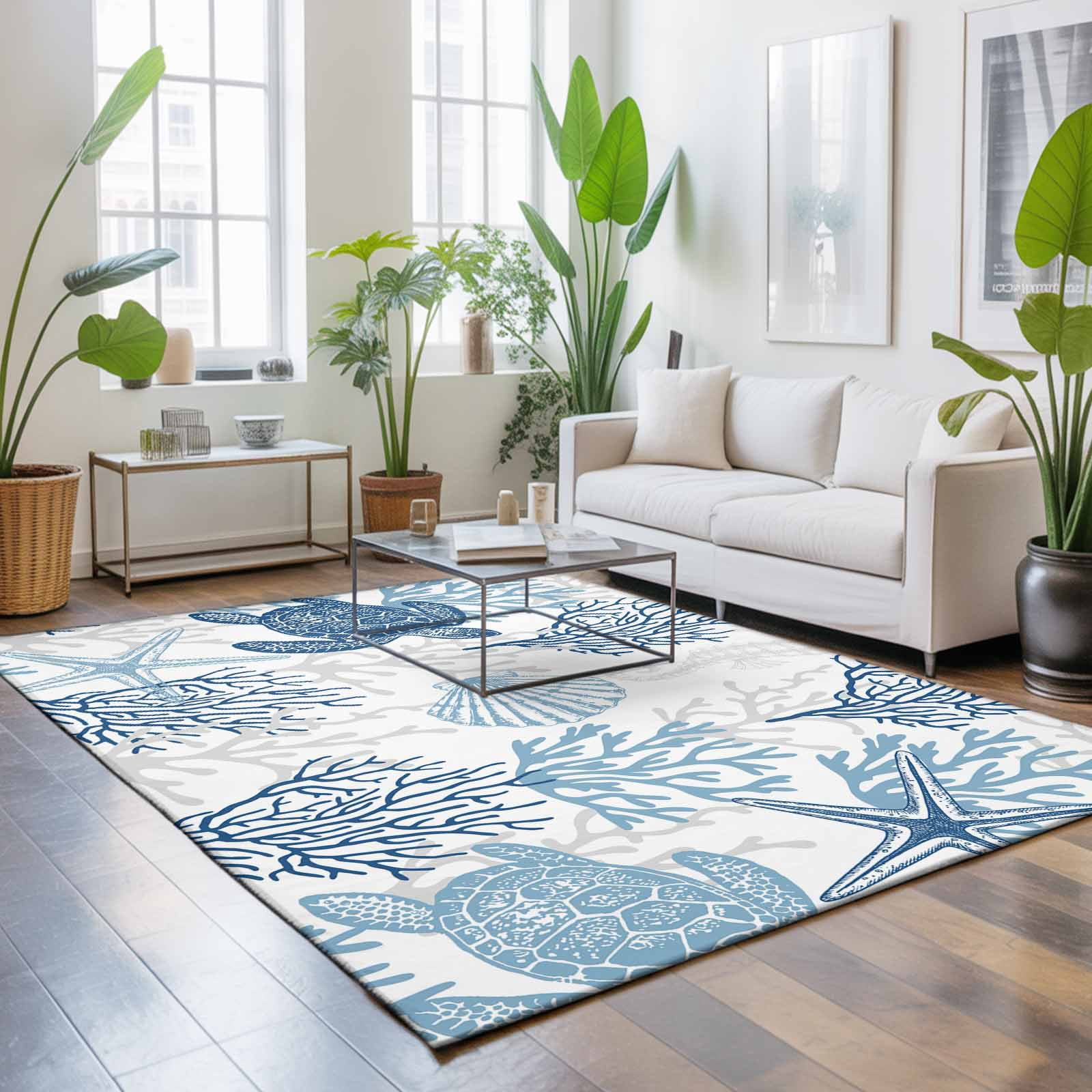 4x6 Summer Ocean Sea Coral Area Rug for Living Room, Washable Non Slip ...
