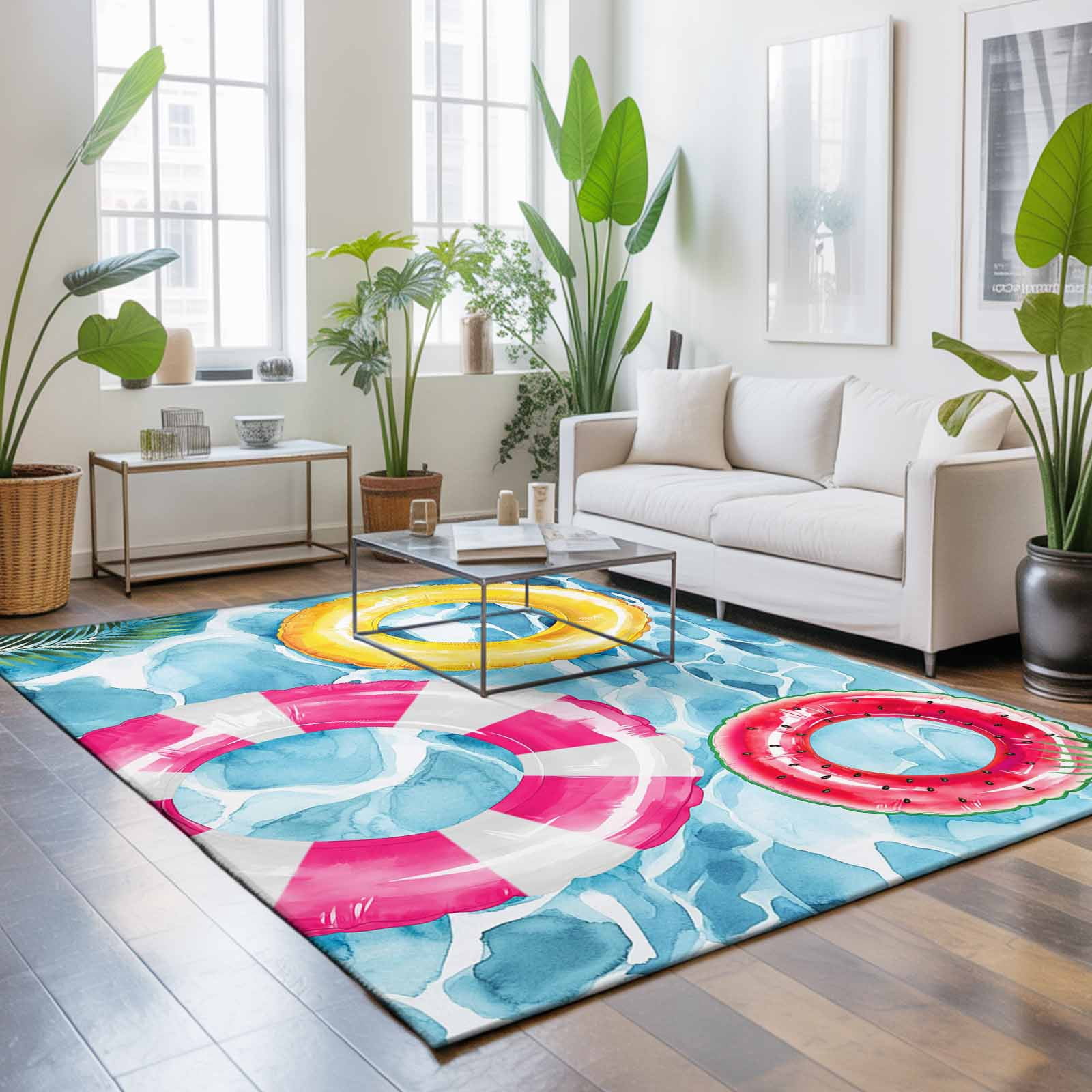 4x6 Summer Pool Area Rug for Living Room, Washable Non Slip Low Pile ...
