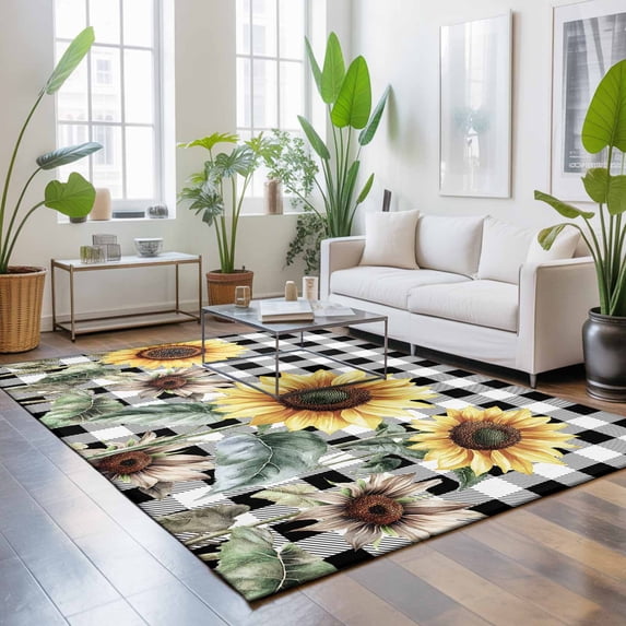 4x6 Sunflowers Area Rug for Living Room, Washable Non Slip Low Pile ...