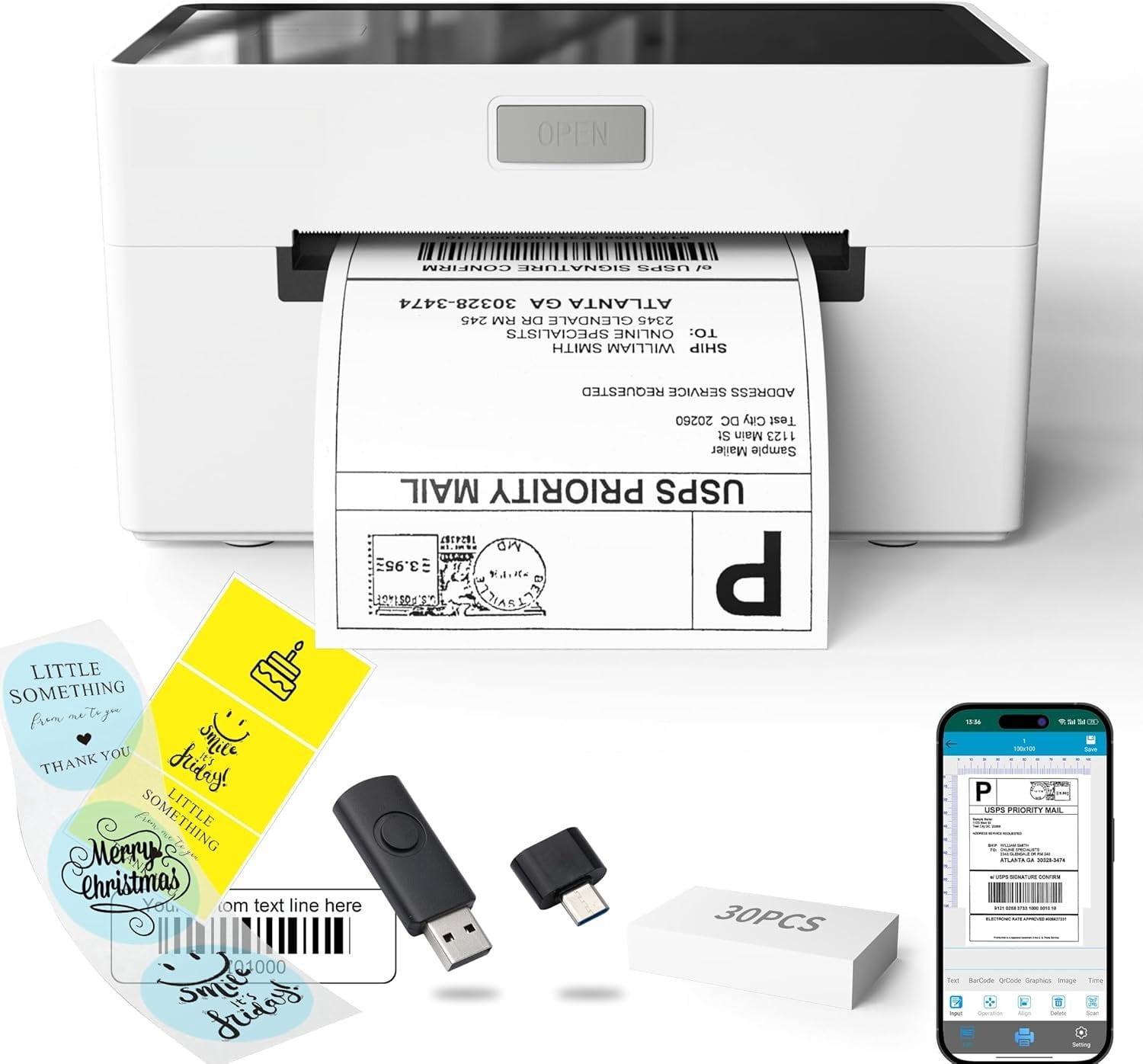 4x6 Thermal Label Printer, -in-One Portable Shipping Label Printer for ...