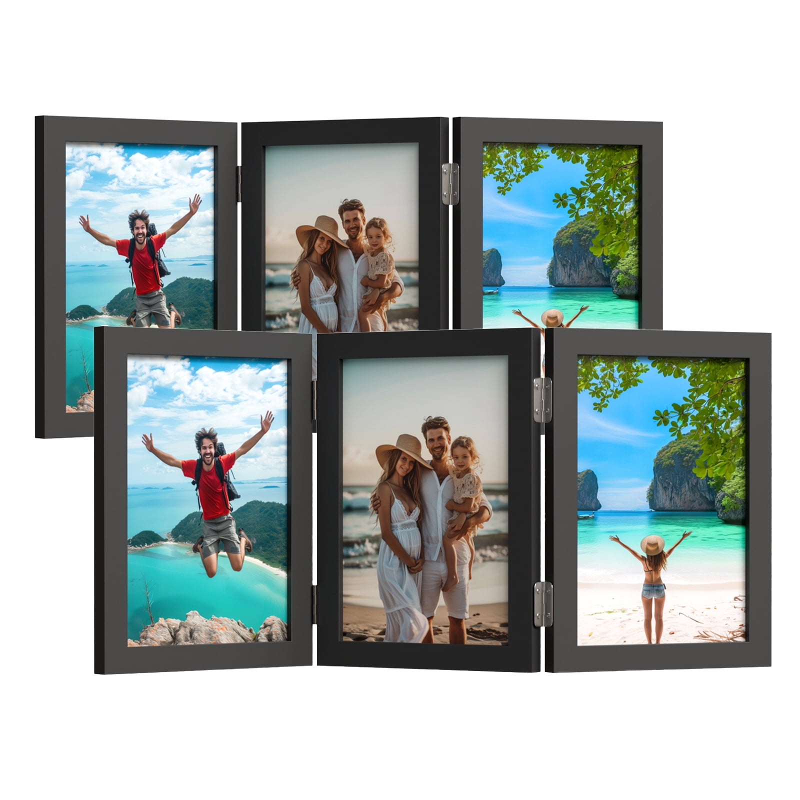 4x6 Three Picture Frame Trifold Hinged Photo Frame with 3 Openings ...