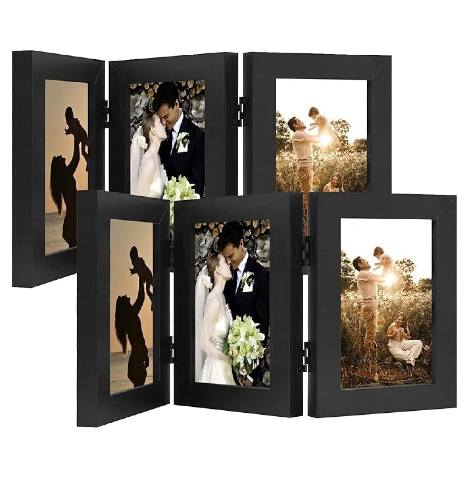 , 4x6 Three Picture Frame Trifold Hinged Photo Frame with 3 Openings ...