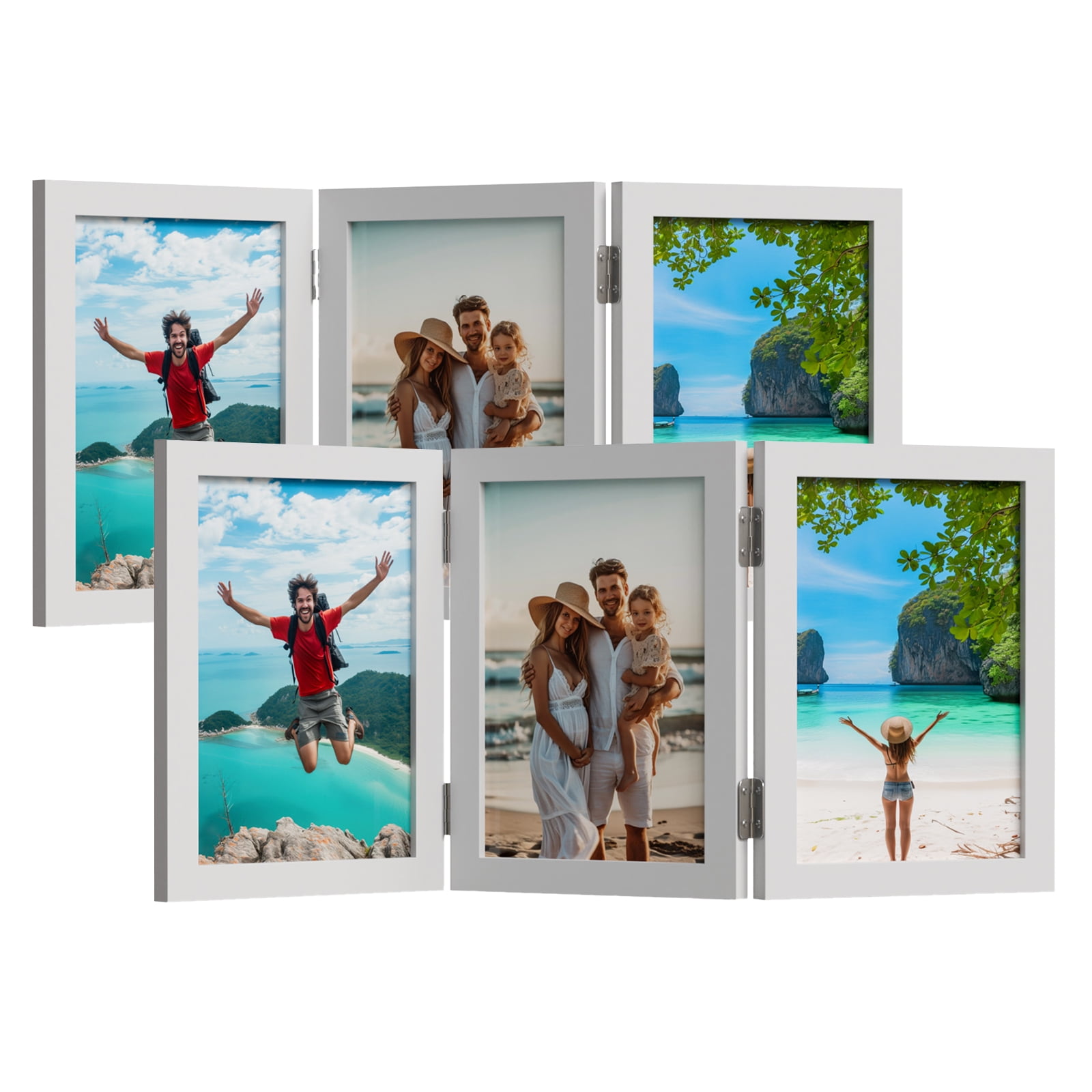 4x6 Three Picture Frame Trifold Hinged Photo Frame with 3 Openings ...