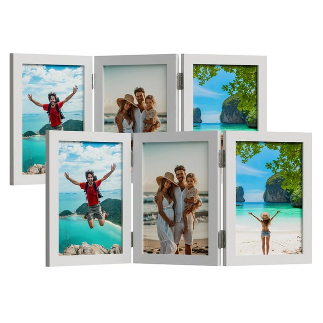 4x6 Three Picture Frame Trifold Hinged Photo Frame with 3 Openings ...