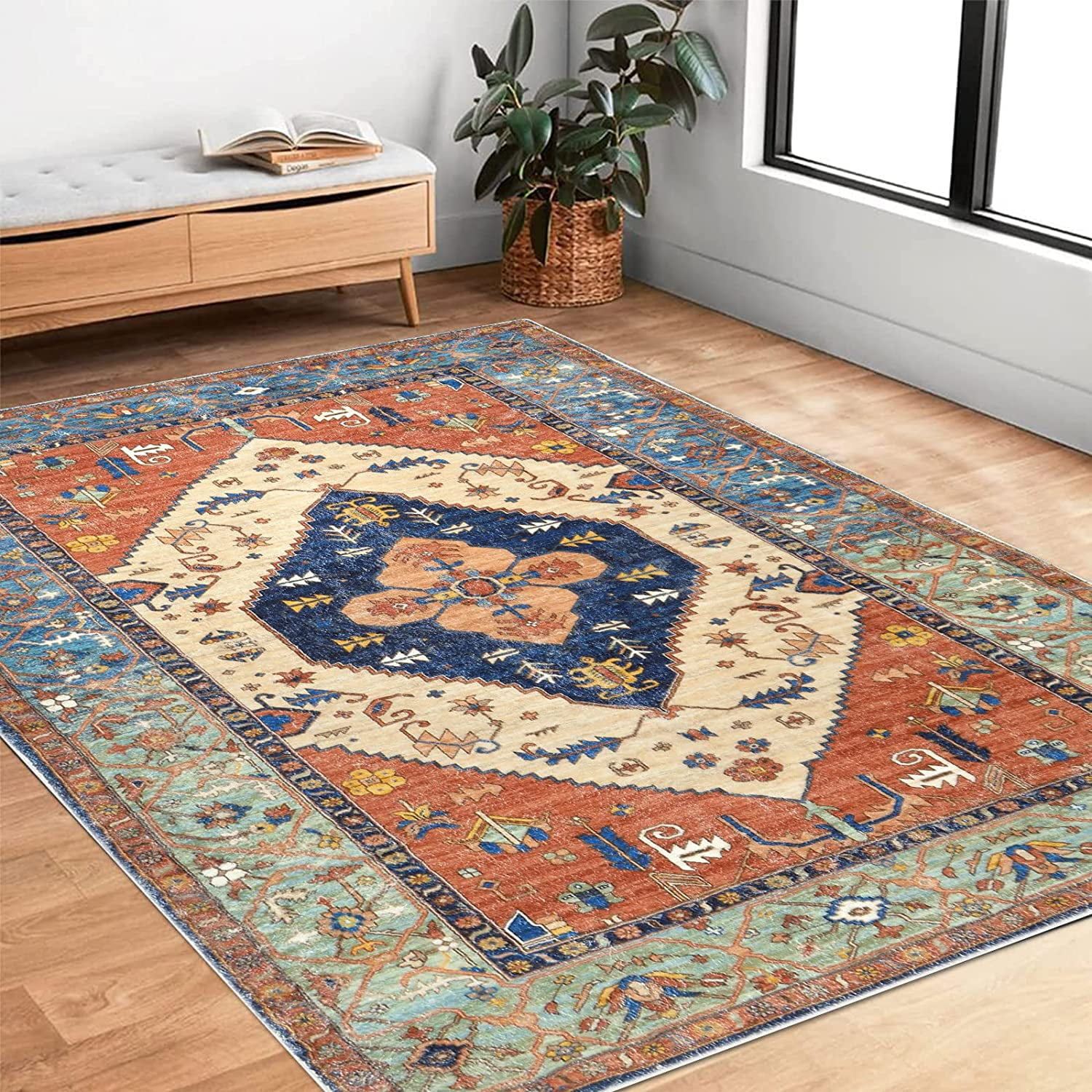 4x6 Traditional Rug Retro Kitchen Accent Rug Non-Slip Floor Carpet ...
