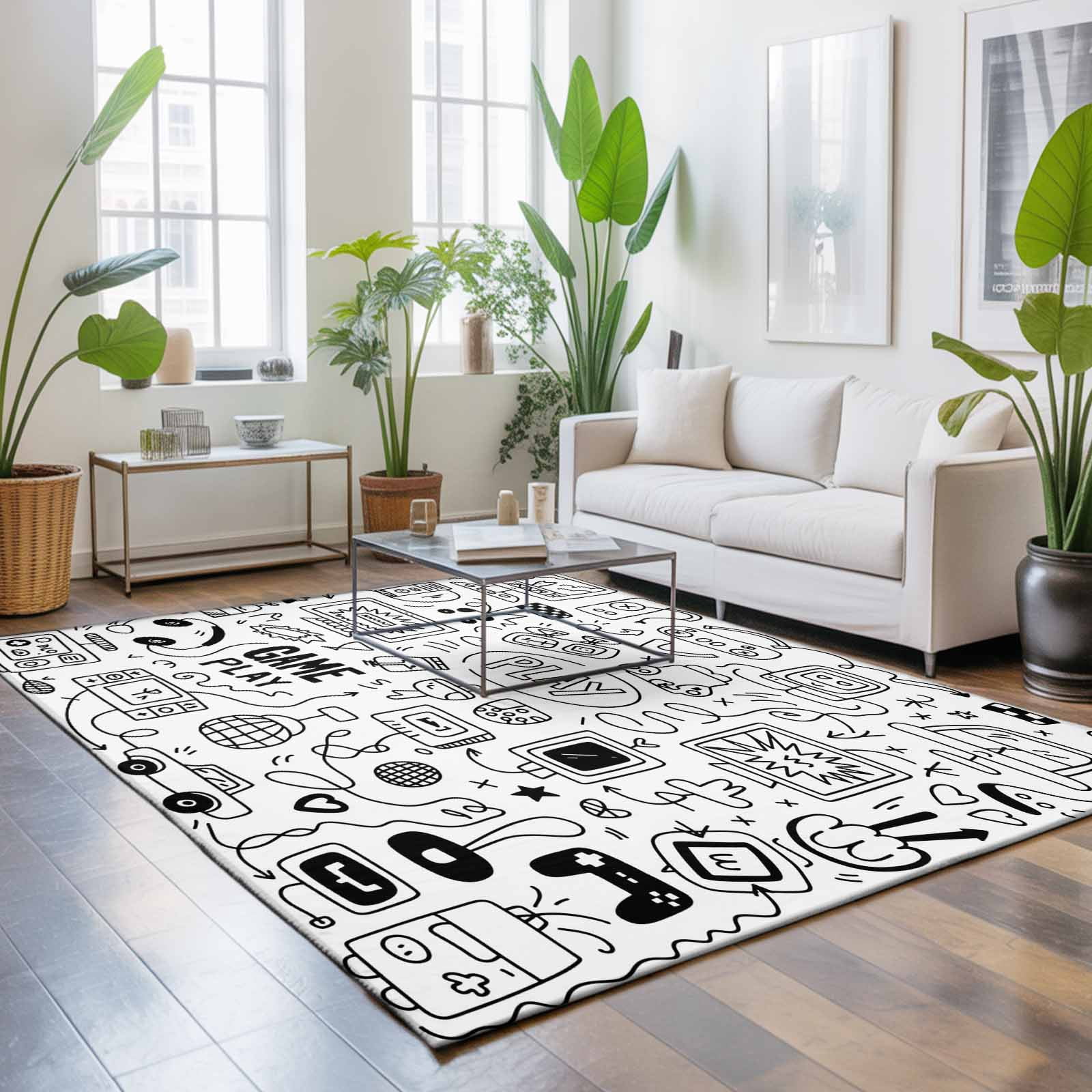 4x6 Video Game Console Area Rug for Living Room, Washable Non Slip Low ...