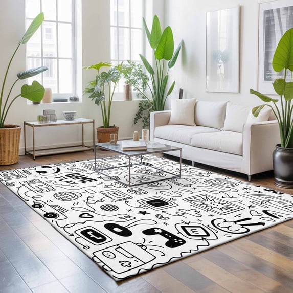 4x6 Video Game Console Area Rug for Living Room, Washable Non Slip Low ...