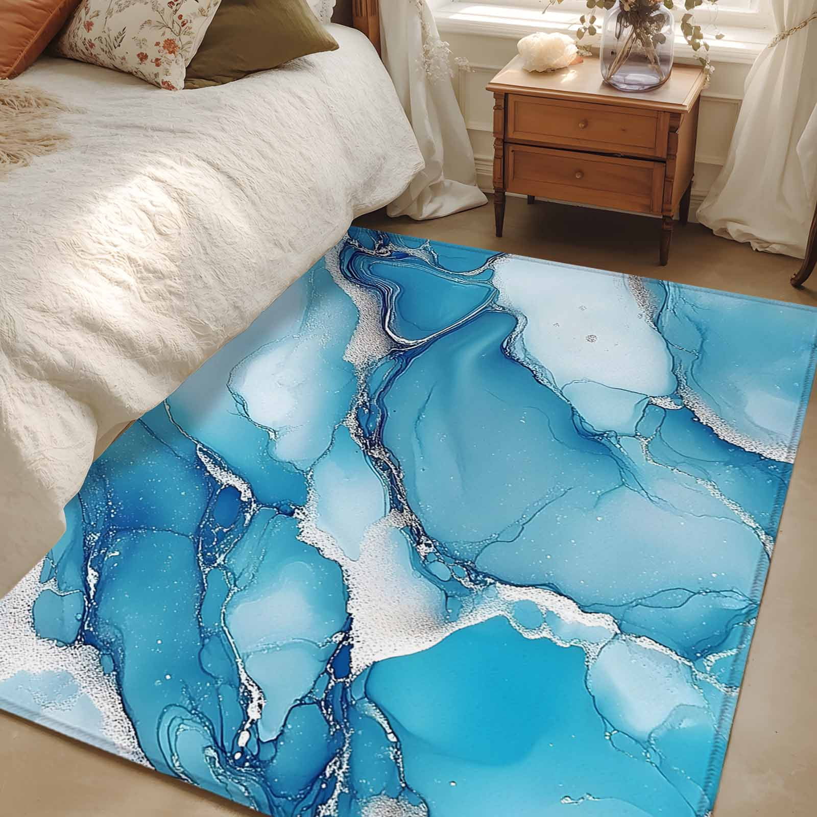 4x6 Washable Area Rug, Abstract Marble Texture Non-Slip Rectangle Rug ...