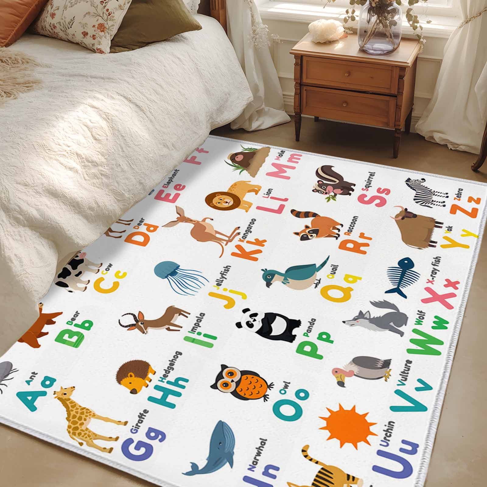 4x6 Washable Area Rug, Alphabet Non-Slip Rectangle Rug for Living Room ...