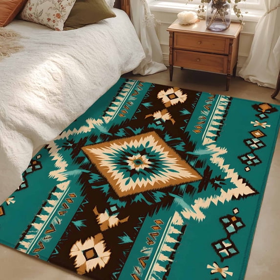 4x6 Washable Area Rug, Ethnic Style Pattern Non-Slip Rectangle Rug for ...