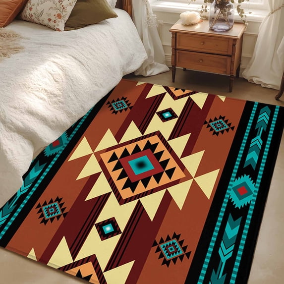 4x6 Washable Area Rug, Green Brown Pattern Non-Slip Rectangle Rug for ...