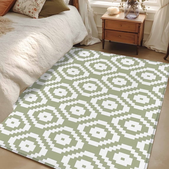 4x6 Washable Area Rug, Green White Lattice Non-Slip Rectangle Rug for ...