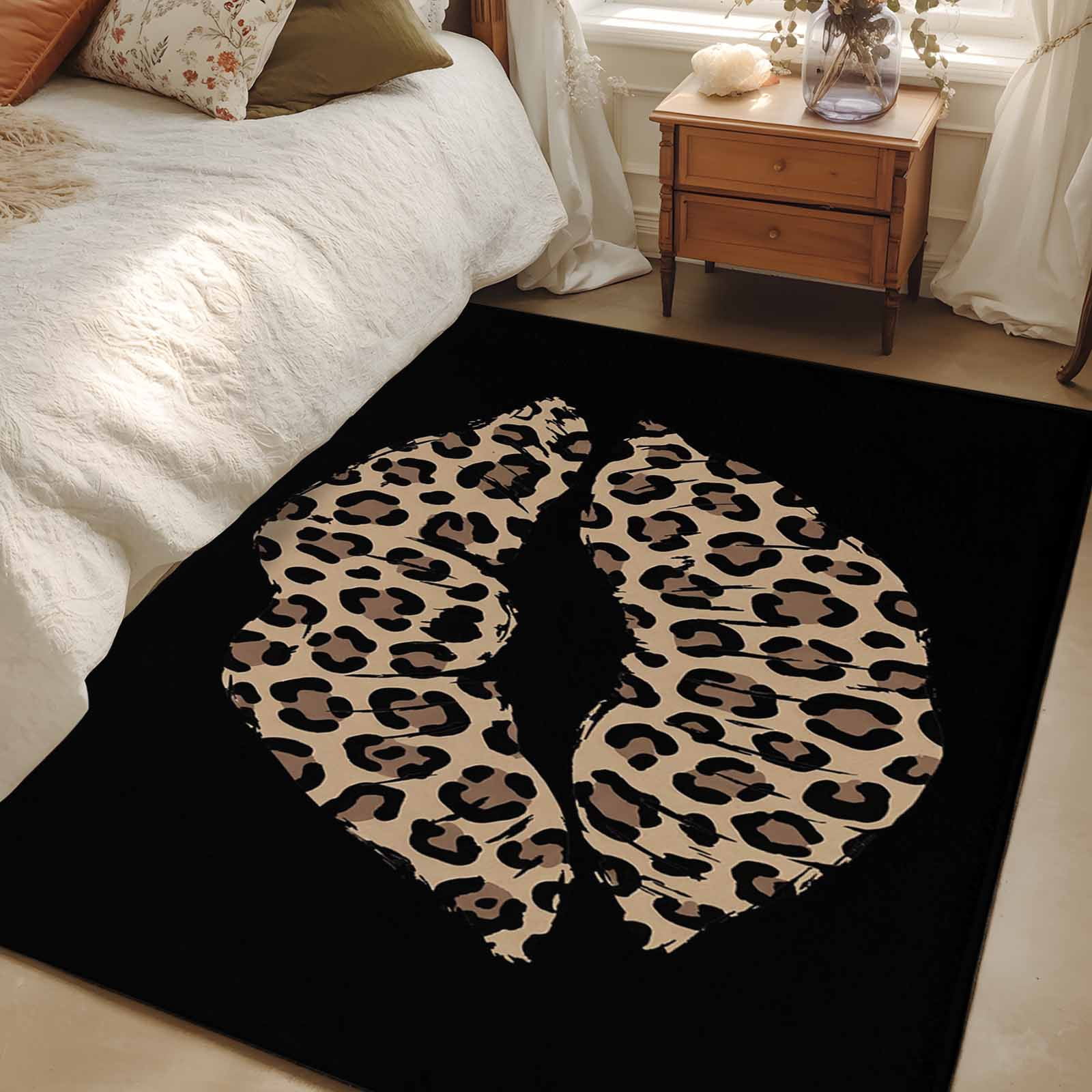 4x6 Washable Area Rug, Leopard Lip Non-Slip Rectangle Rug for Living ...