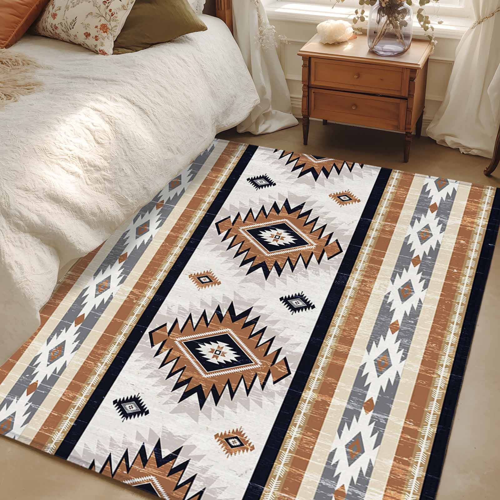 4x6 Washable Area Rug, Orange Southwestern Non-Slip Rectangle Rug for ...