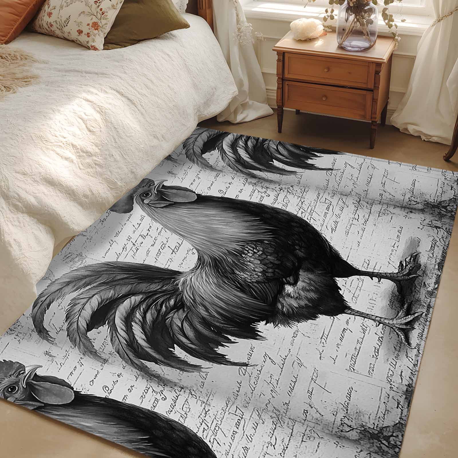 4x6 Washable Area Rug, Retro Rooster Non-Slip Rectangle Rug for Living ...