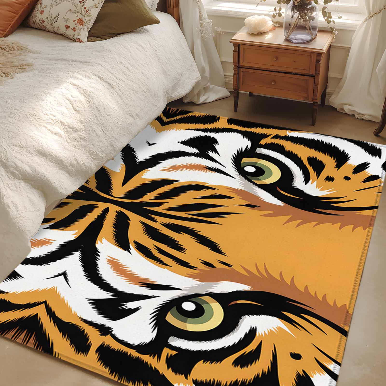 4x6 Washable Area Rug, Tiger Print Non-Slip Rectangle Rug for Living ...