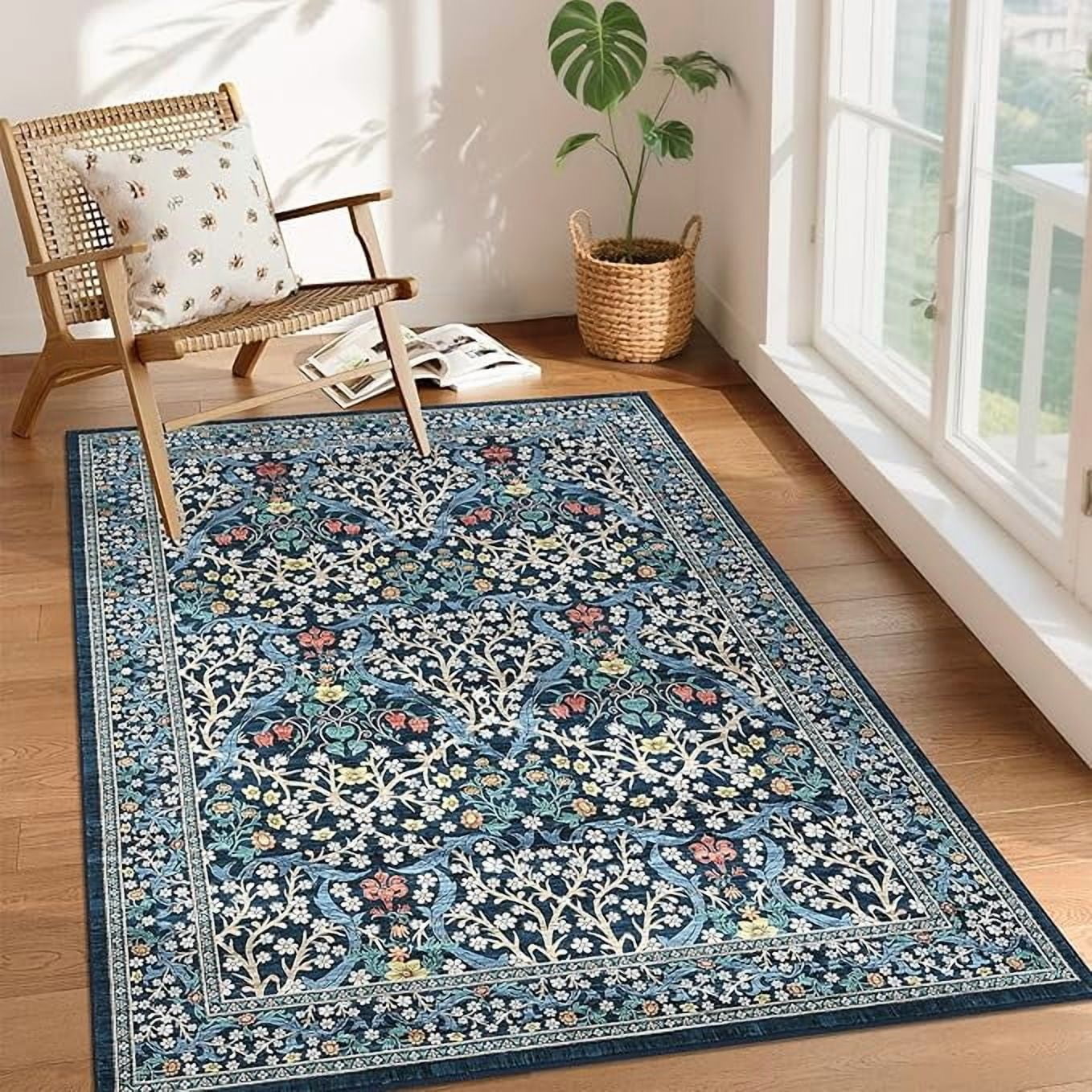 4x6 Washable Area Rug for Living Room, Floral Large Entryway Kitchen ...