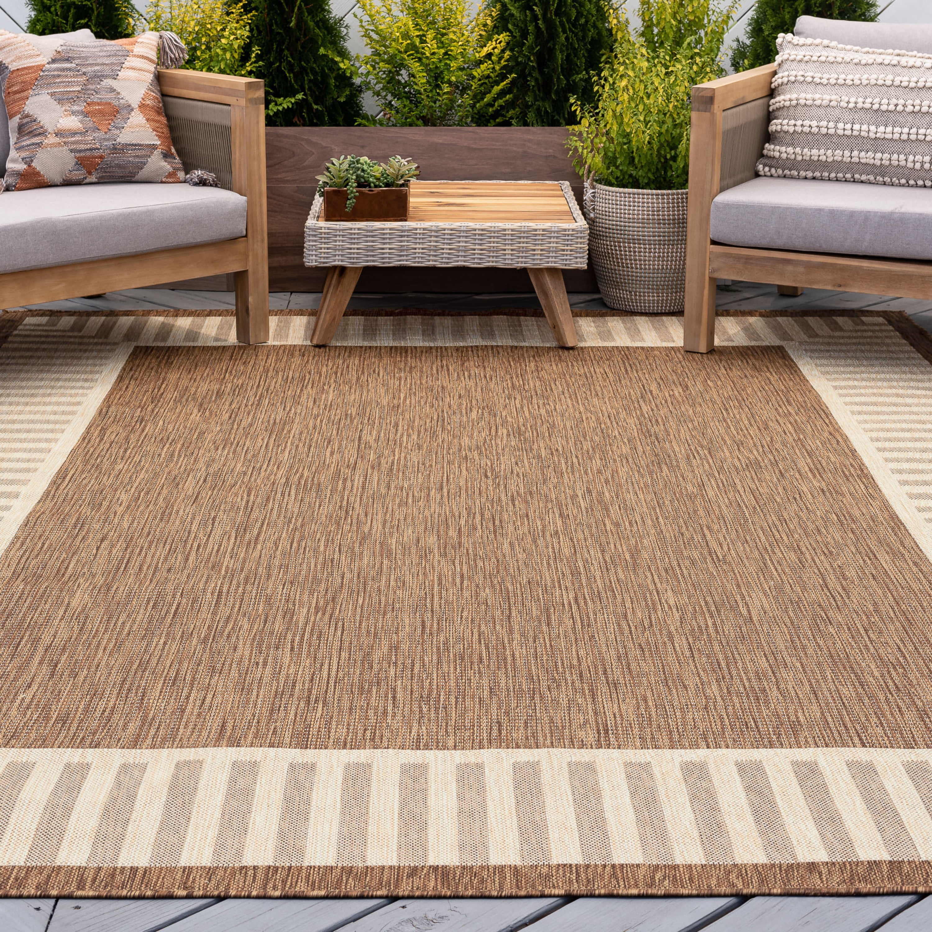Bliss Rugs Striped Border Indoor Outdoor Area Rug for Patio, Porch ...
