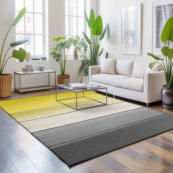 4x6 Yellow Grey Wood Grain Area Rug for Living Room, Washable Non Slip ...
