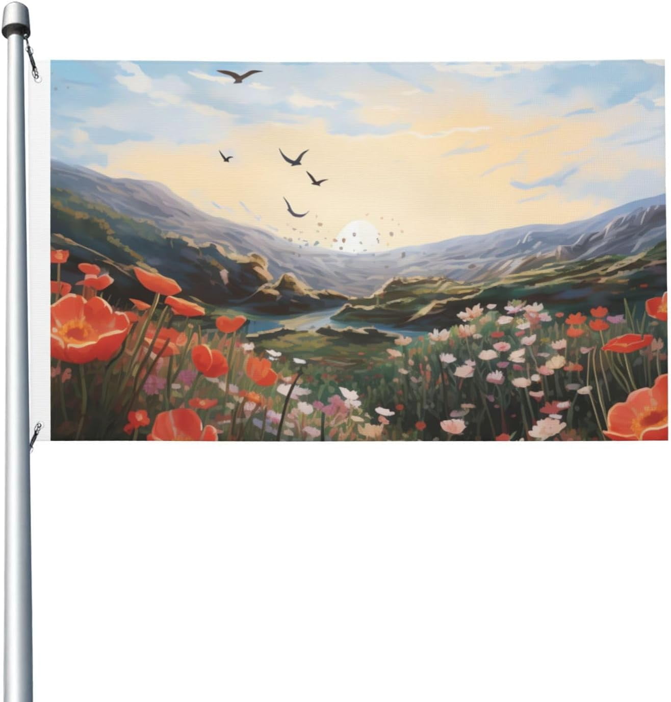 4x6 ft Flags Flag Outside Yard Flag Birds flying over flower fields ...