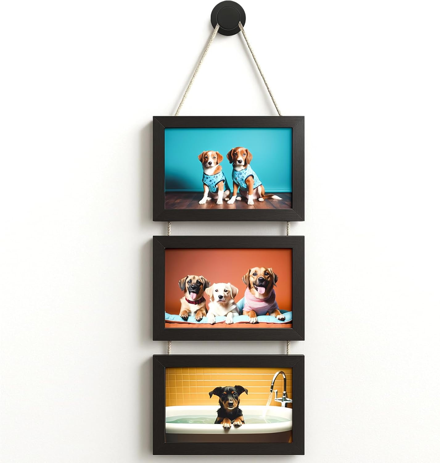 4x6 inch triple-opening hanging picture frame, country-style wooden ...