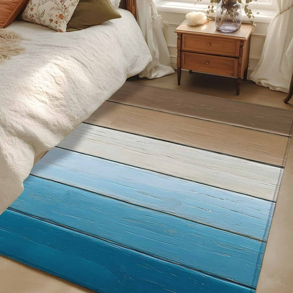4x6Ft Area Rugs Blue Brown Ombre Non-Skid Rubber Backing Large ...