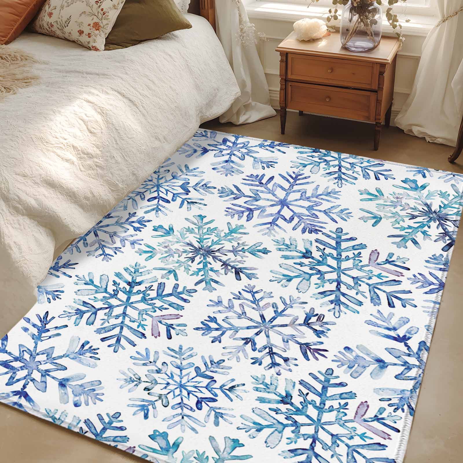 4x6Ft Area Rugs Blue Snowflake Christmas Non-Skid Rubber Backing Large ...